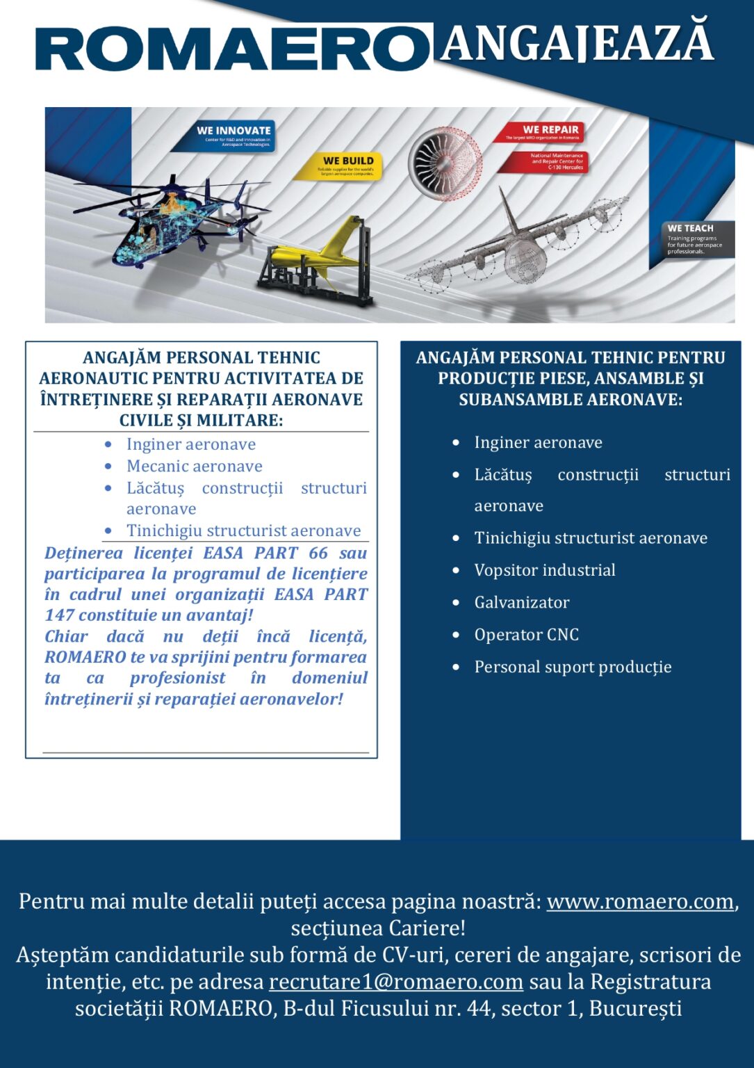 Partenerul nostru ROMAERO face angajări! - European Aviation Institute